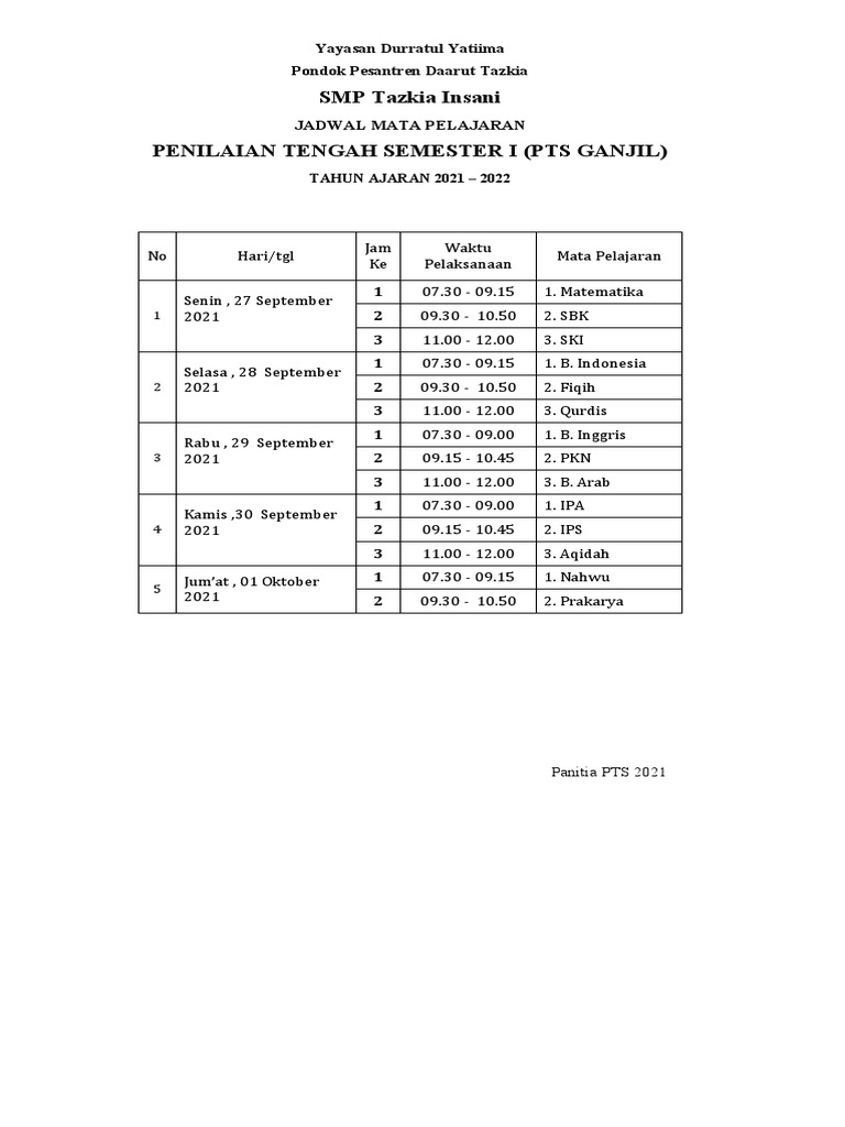 JADWAL PTS I MNTP | PDF