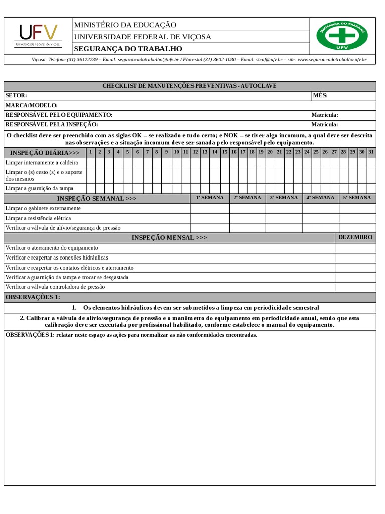 Checklist08 Manutencoes Preventivas Autoclave | PDF