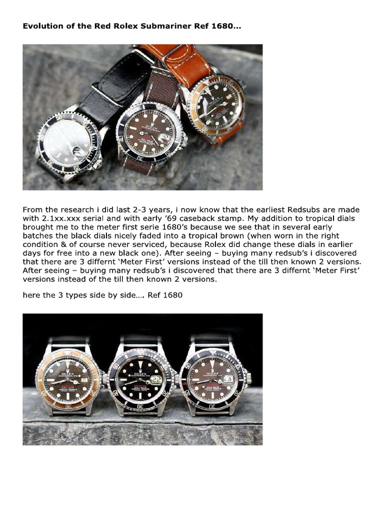 Evolution of the Red Rolex Submariner Ref 1680… | PDF