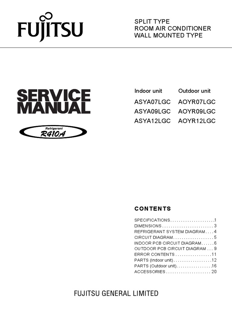 Fujitsu ASYA09LGC Service Manual | PDF | Air Conditioning | Engineering ...