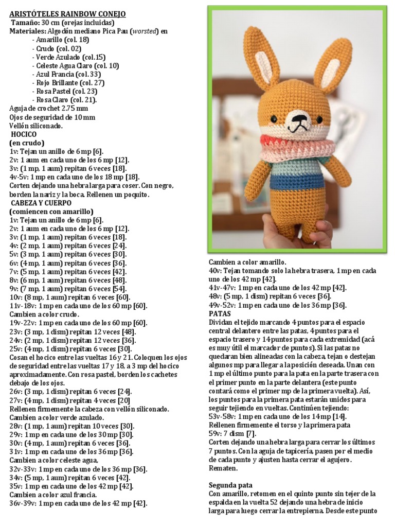 Patrón Amigurumi Conejo Pica Pau | PDF | Tecnicas artisticas | Ligero