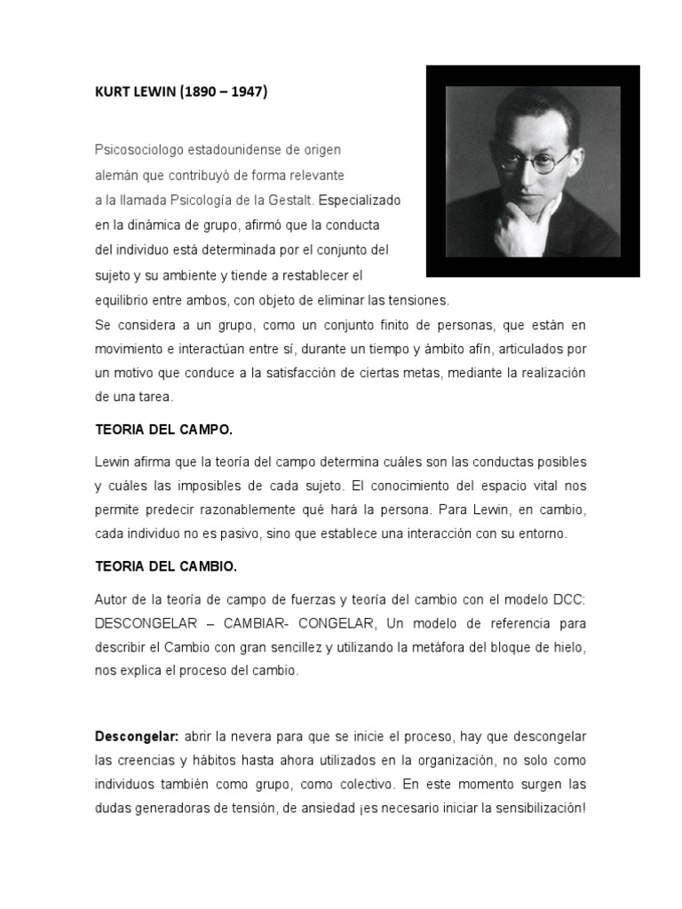 Kurt Lewin Biografia y Dinamica de Grupos. | PDF | Teoría | Comportamiento