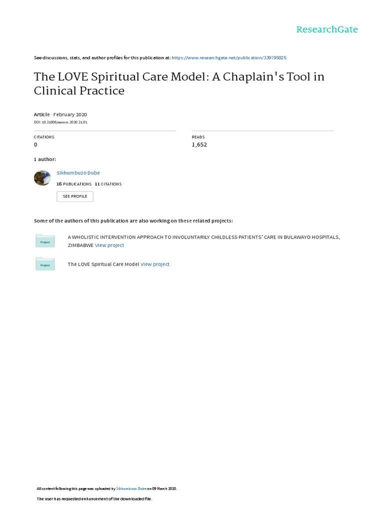 The LOVE Spiritual Care Model: A Chaplain's Tool in Clinical Practice ...