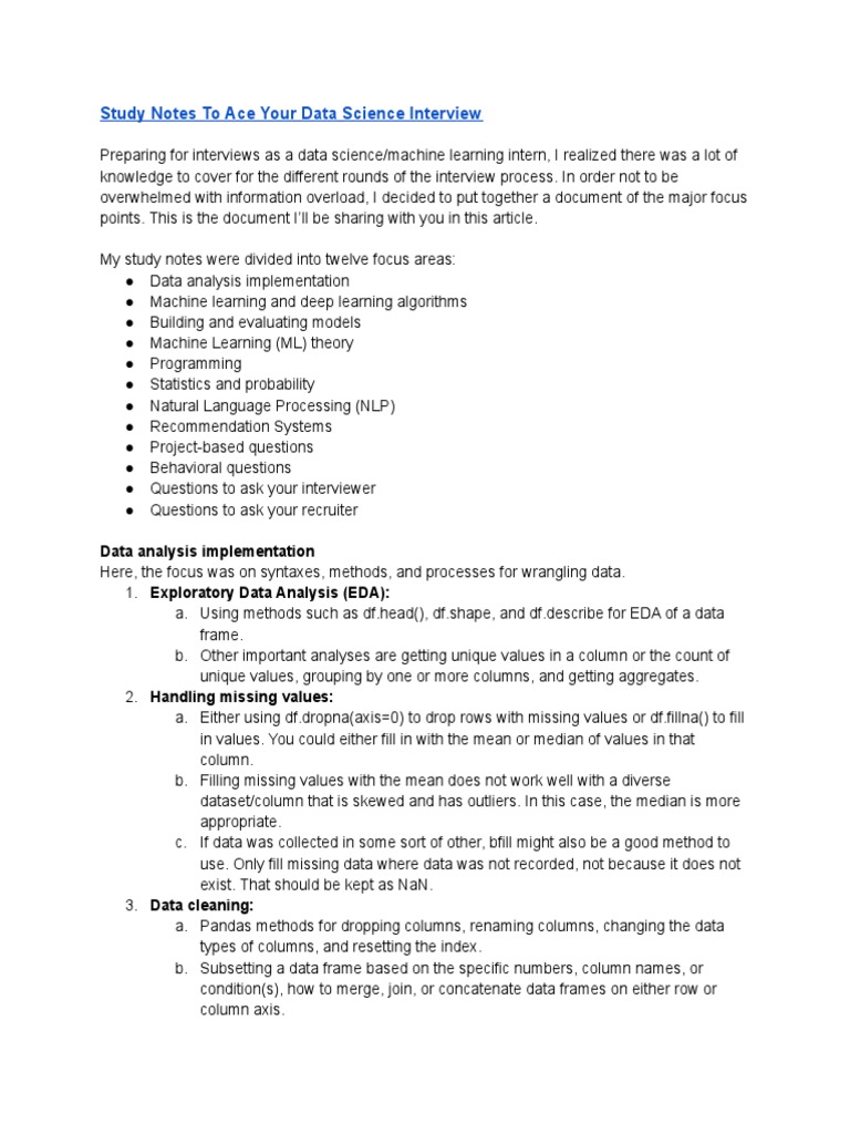 Study Notes To Ace Your Data Science Interview | PDF | Machine Learning ... Study Notes To Ace Your Data Science Interview | PDF | Machine Learning ...