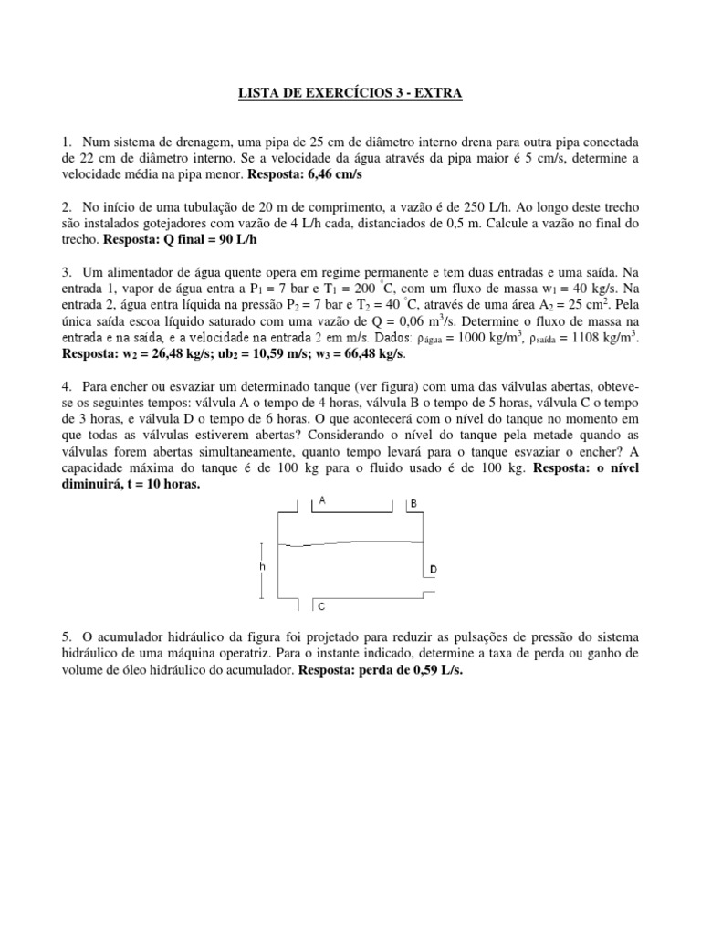 LISTA DE EXERCiCIOS 3 EXTRA | PDF | Descarga (hidrologia) | Bomba