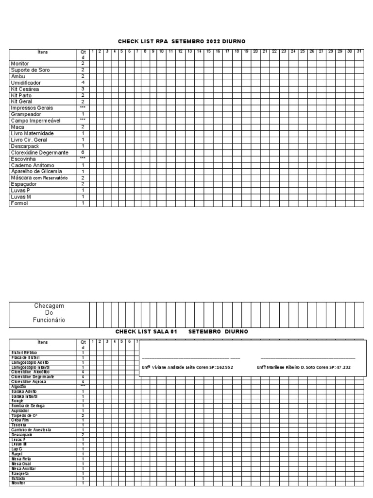 Checklist Hospitalar Setembro 2022 | PDF