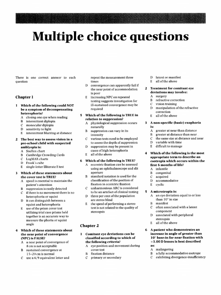 Orthoptics mcqs | PDF | Nervous System | Senses