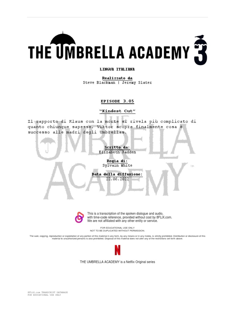 The Umbrella Academy ITALIAN Transcript 305 Kindest Cut | PDF