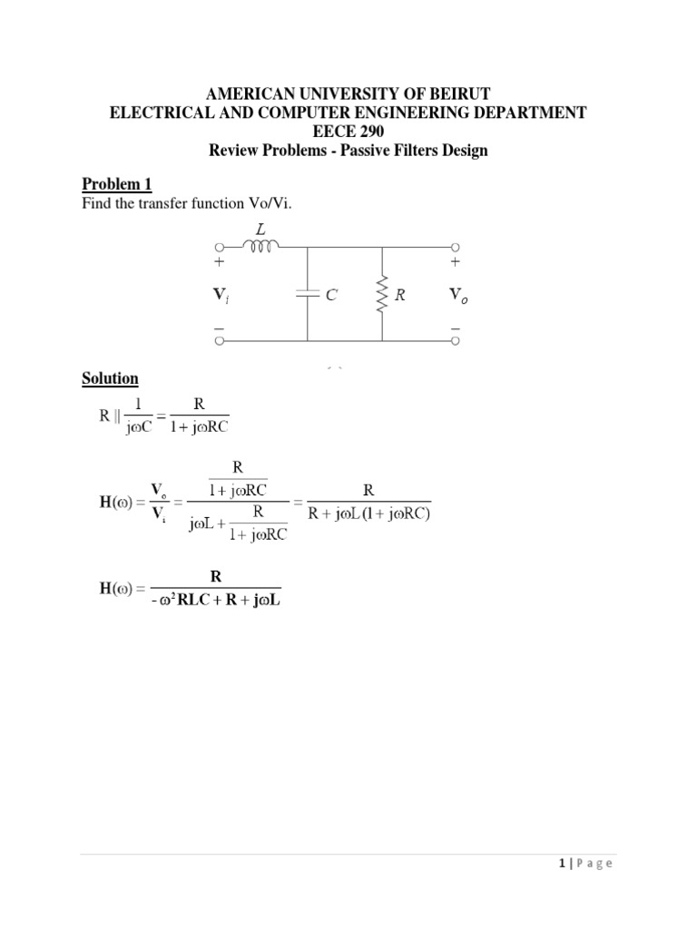 Review Problems - Passive Filters - Solution | PDF