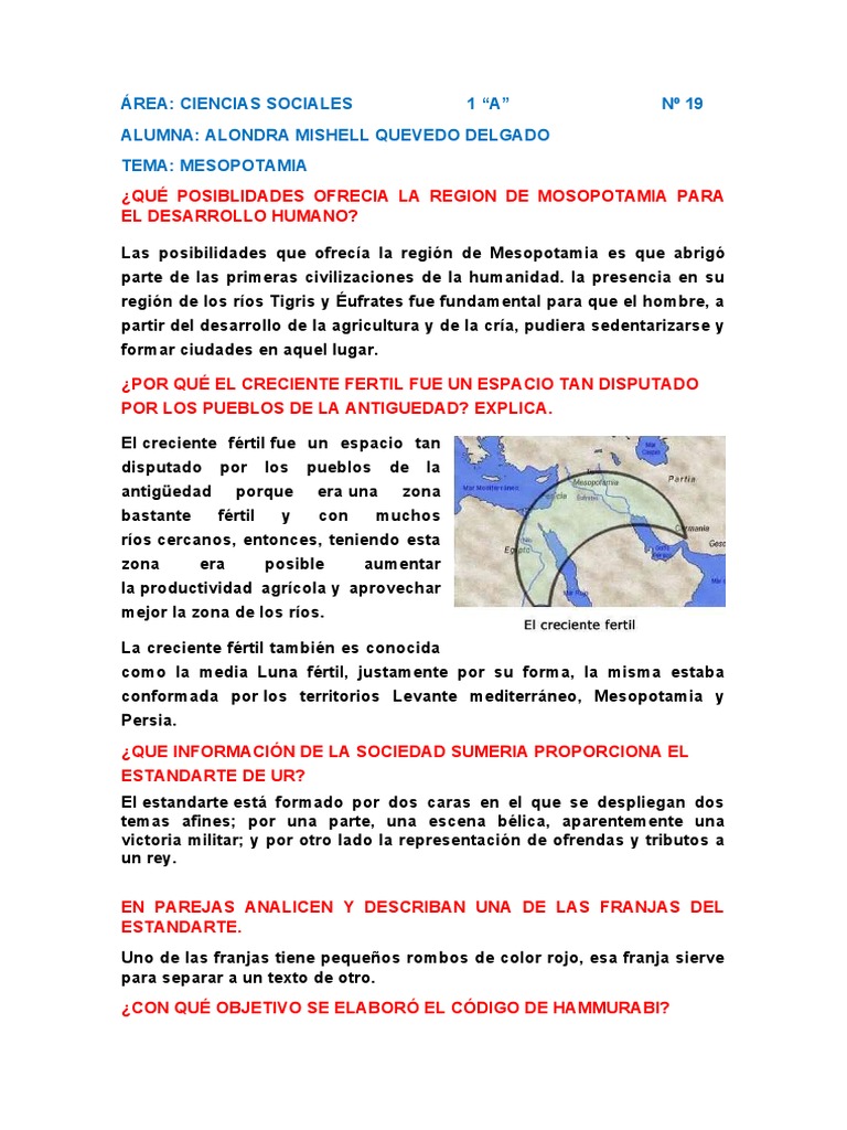 Meso'potamia Tarea Ficha Resuelta | PDF | Mesopotamia | Media Luna Fértil