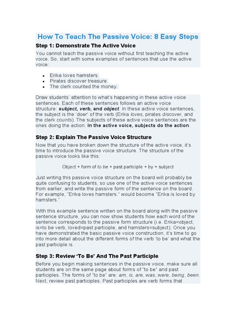 How To Teach The Passive Voice | PDF | Verb | Subject (Grammar)