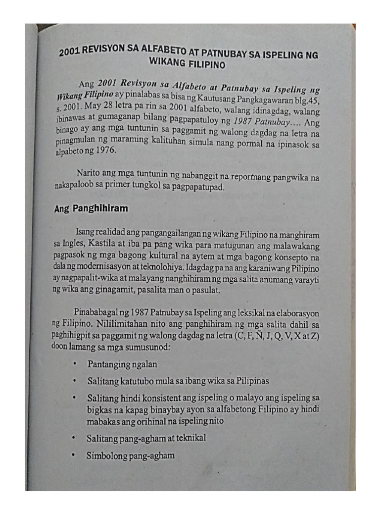 Aralin 2 2001 Revisyon Sa Alfabeto at Patnubay Sa Ispeling NG Wikang ...