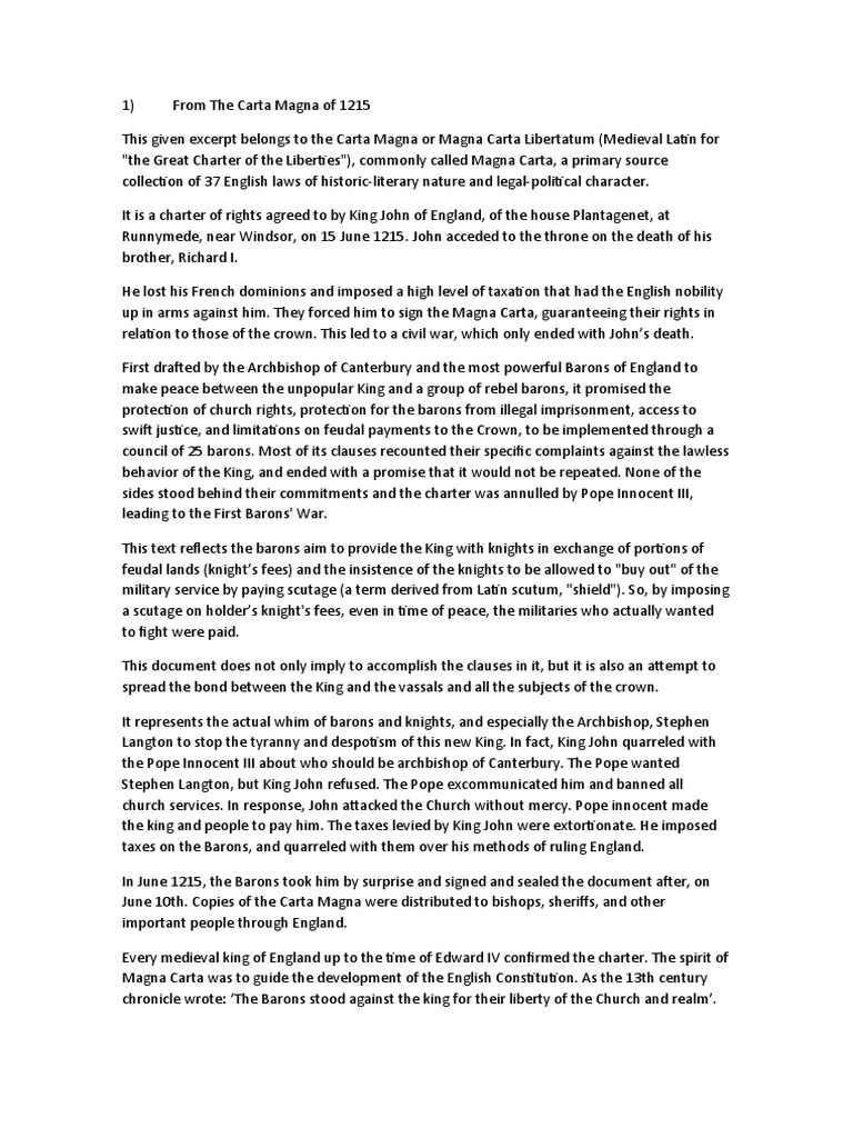 Magna Carta: Origins and Impact | PDF | Magna Carta | Middle Ages