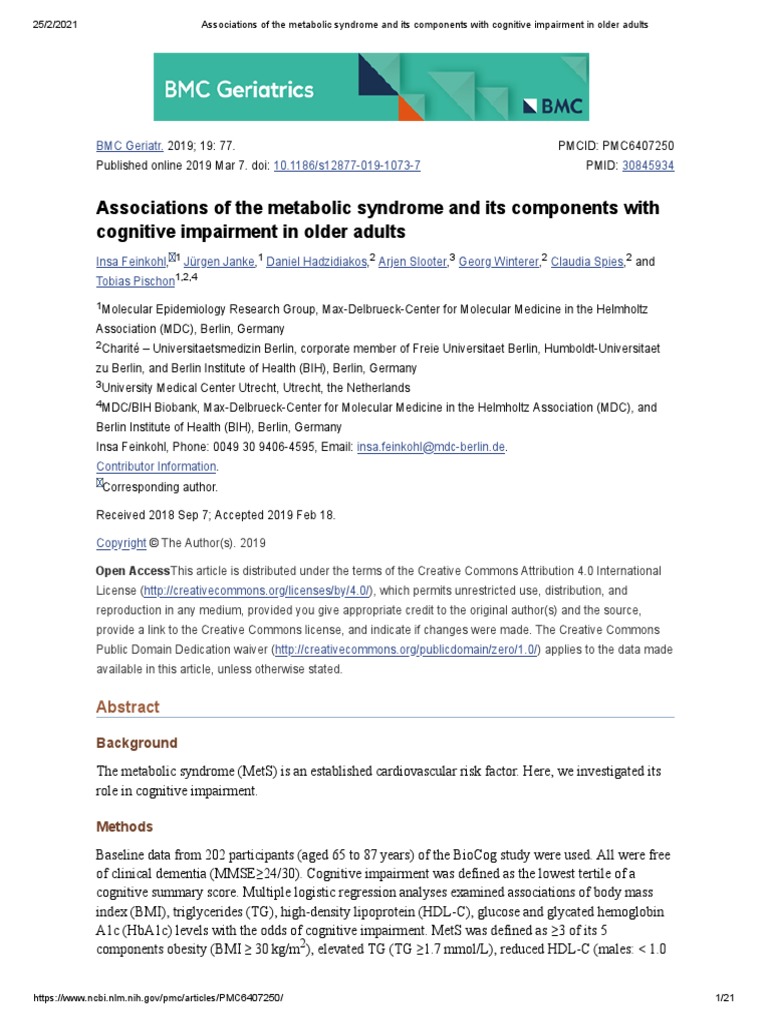 Associations Of The Metabolic Syndrome And Its Components With