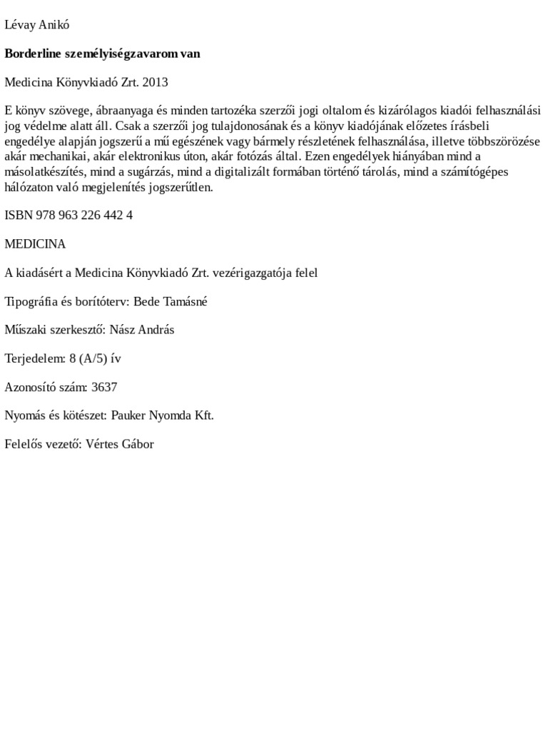 L Vay Anik - Borderline Szem Lyis Gzavarom Van | PDF