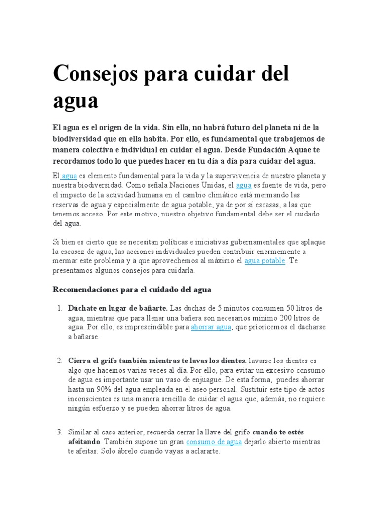 Consejos para Cuidar Del Agua | PDF | Agua | Riego