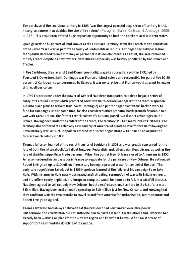 The Purchase of The Louisiana Territory in 1803 | PDF | Politics
