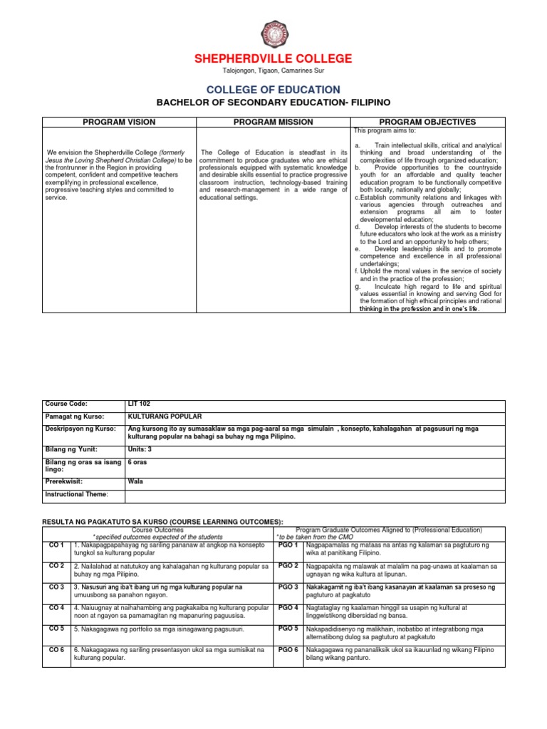 Syllabus-Kuturang Popular | PDF | Career & Growth