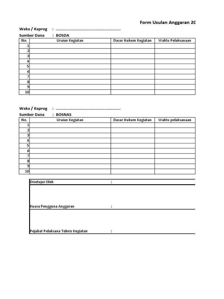 Form Usulan Kegiatan 2023 | PDF