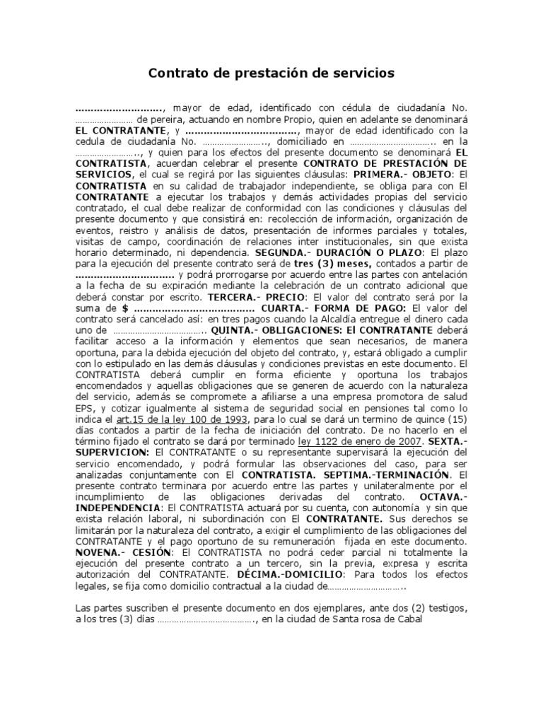 Modelo Contrato de Prestación de Servicios | PDF | Pagos | Economias