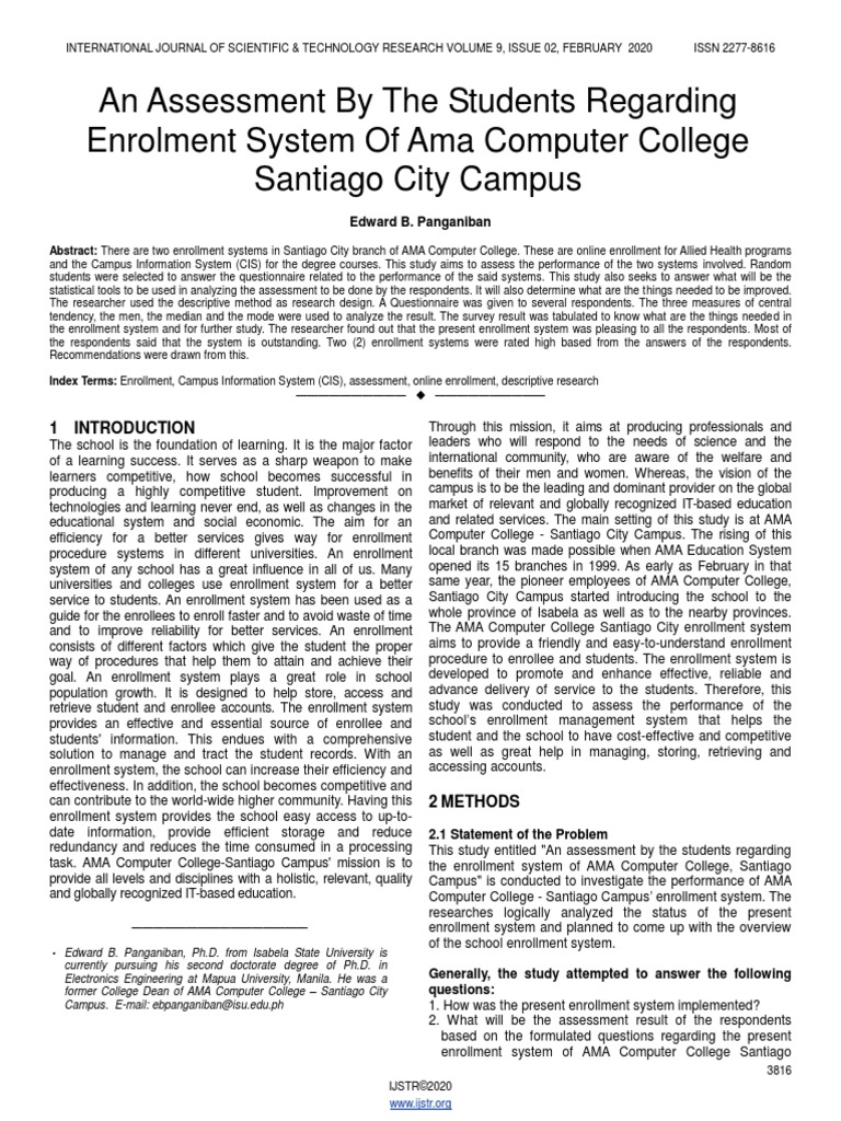 An Assessment by The Students Regarding Enrolment System of Ama ...