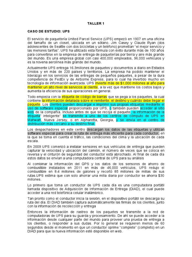 Taller 1 - Caso Practico - UPS Sin Preguntas | PDF | United Parcel Service | Teléfonos móviles