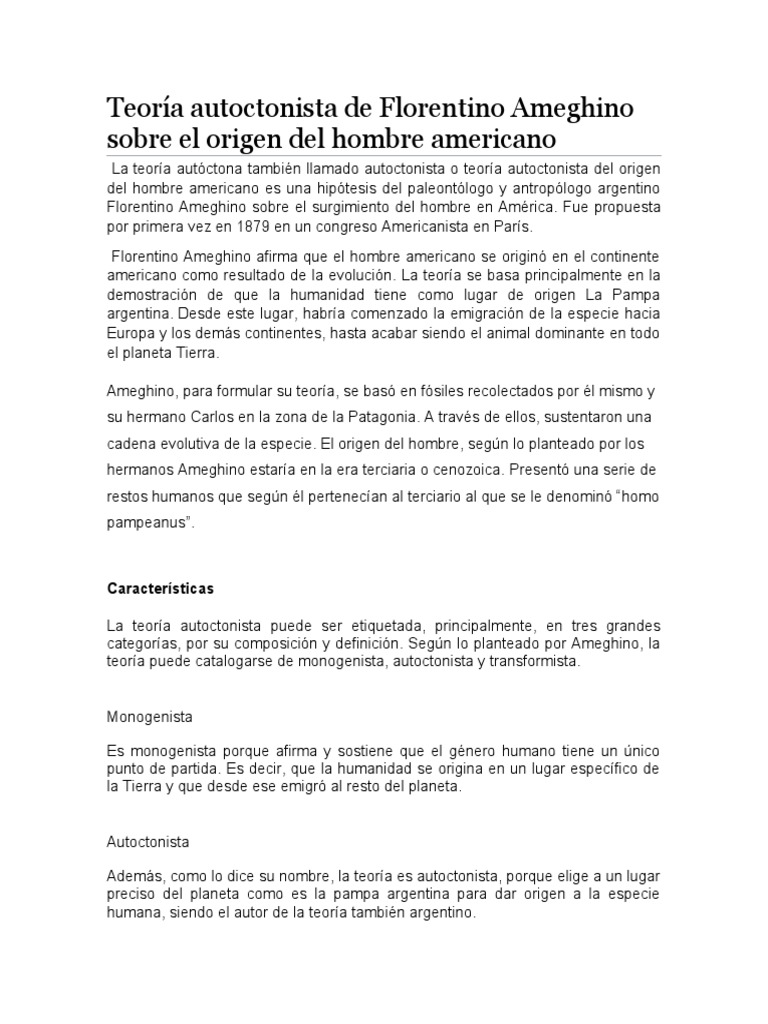 Teoría autoctonista de Florentino Ameghino | PDF | Américas | Evolución