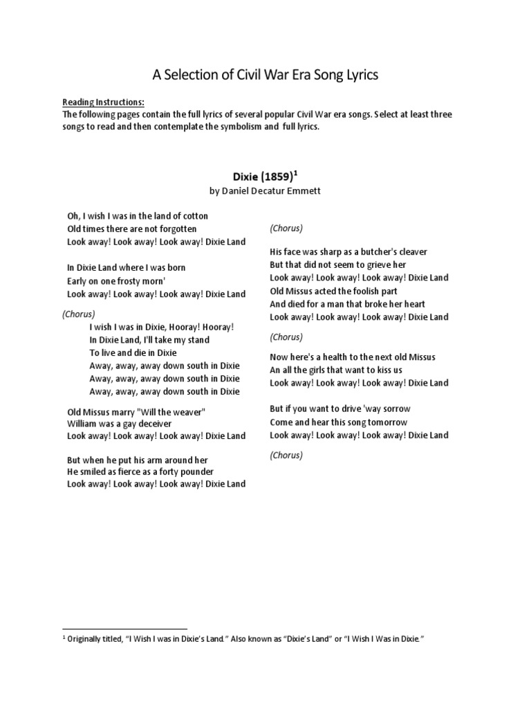 Civil War Era Song Lyrics | Download Free PDF | Works About The United ...
