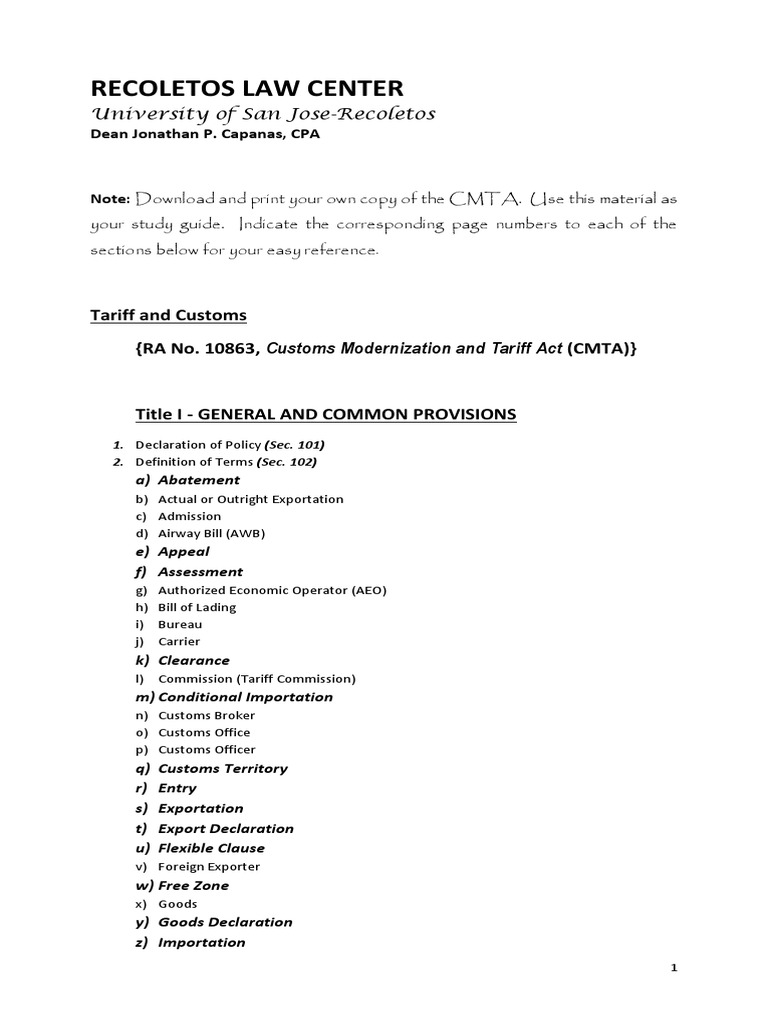 Customs Law Study Guide | PDF | Customs | Asset Forfeiture