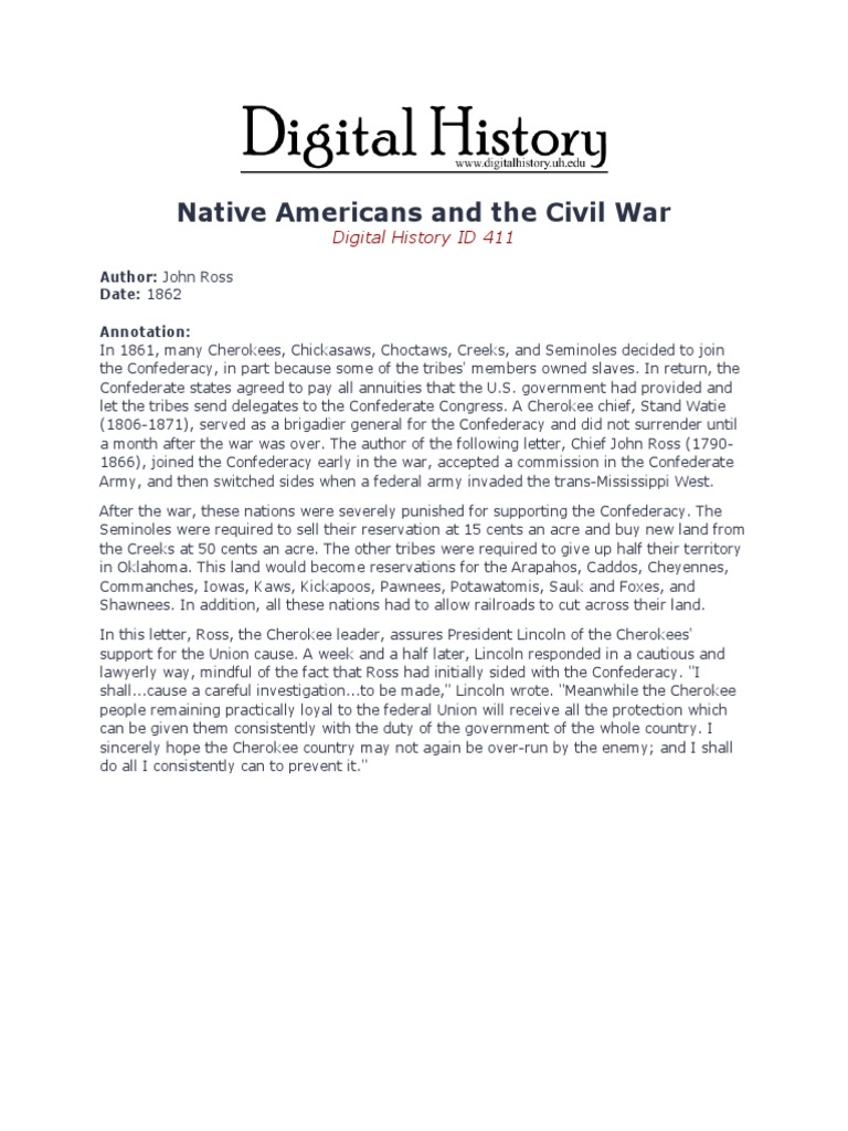 DH - Native Americans and The Civil War | PDF | Confederate States Of ...