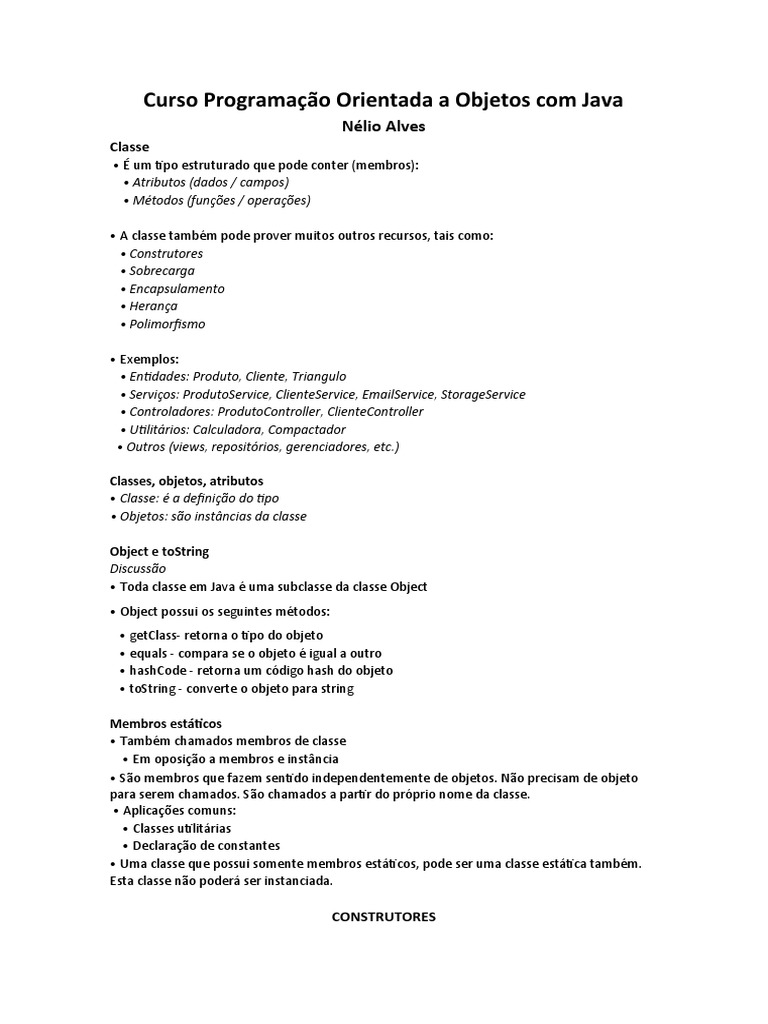 Java Oo Download Grátis Pdf Classe Programação De Computadores