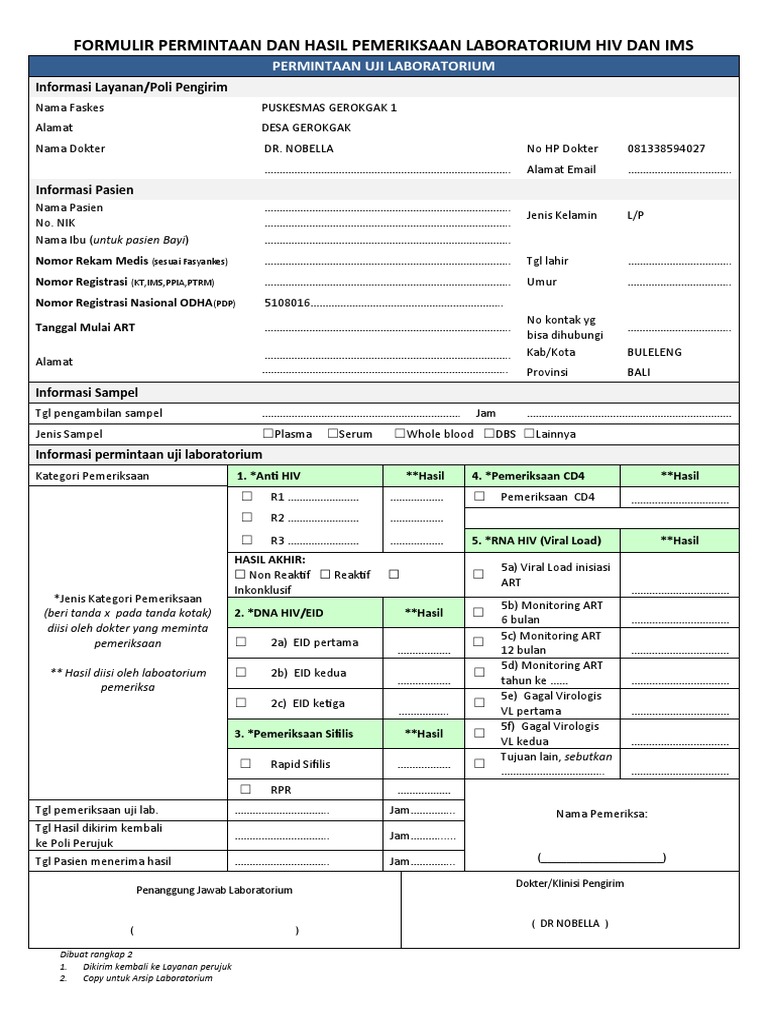 Formulir Permintaan Dan Hasil Pemeriksaan Laboratorium Hiv & Ims ...