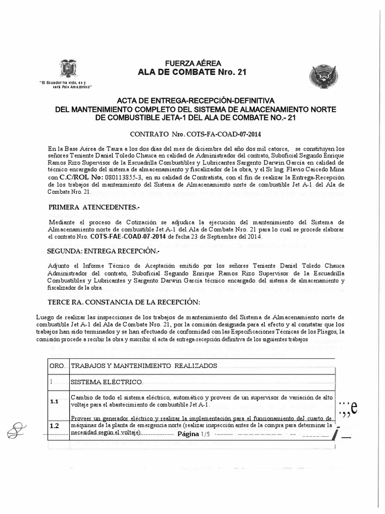 Acta - Sistema de Almacenamiento Taura - 2014 ING. FLAVIO CAICEDO | PDF | Bomba | Ingeniería ...