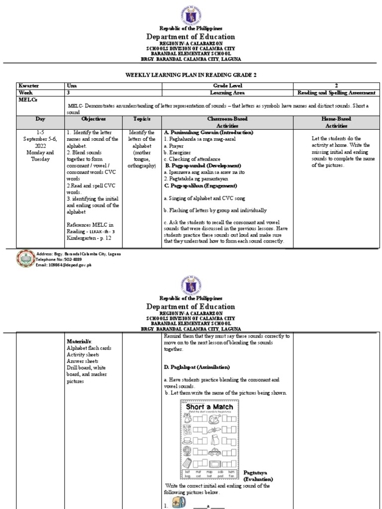 WEEK 3 WLP in Reading | PDF | Alphabet | Consonant