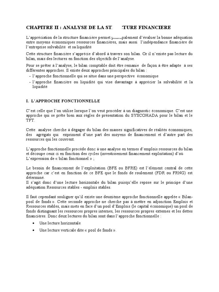 Analyse-Bilan Fonctionnel | PDF | Fonds de roulement | Services financiers