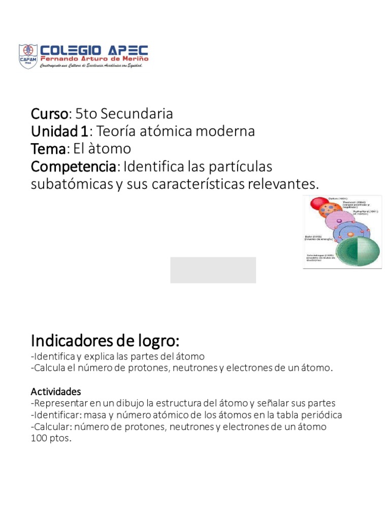 Teoría Atómica para 5to Secundaria | PDF | Átomos | Núcleo atómico