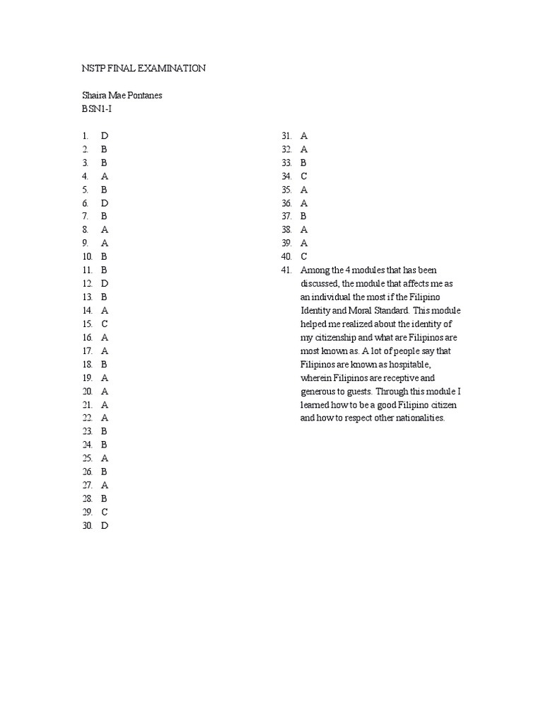 NSTP Final Exam | PDF