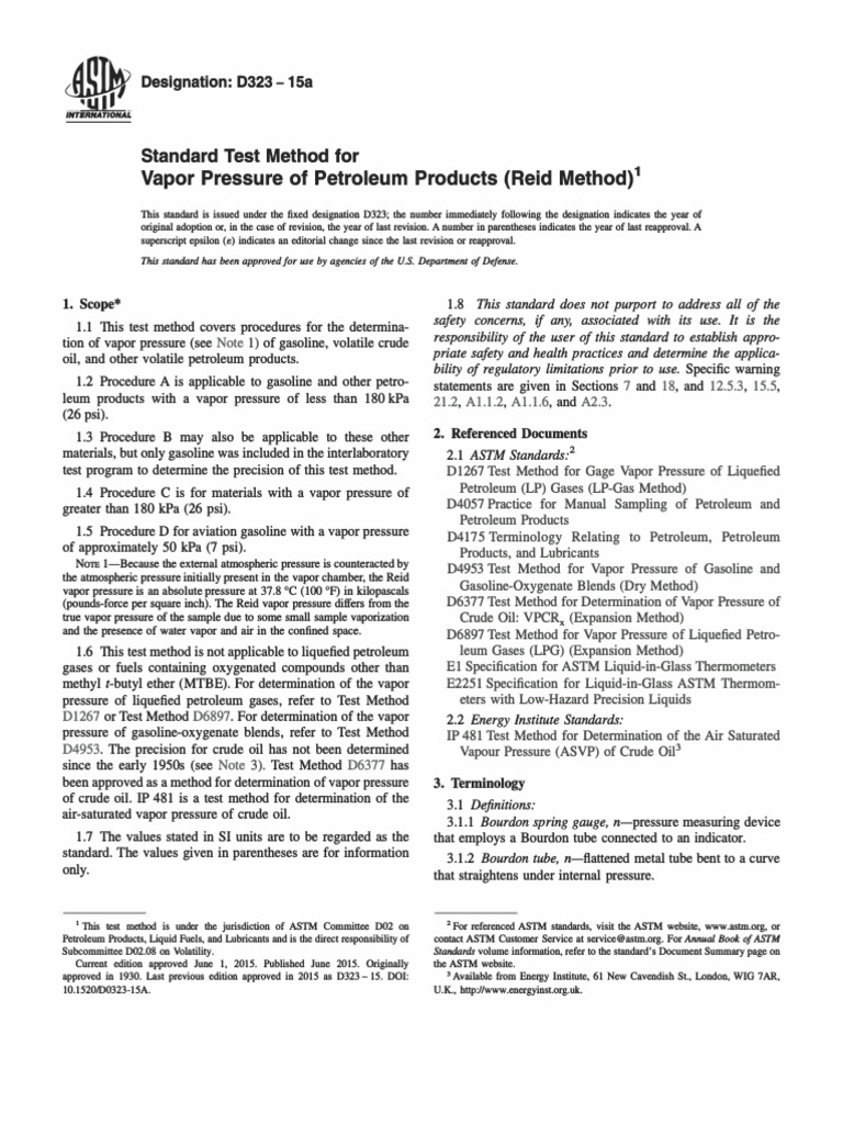 ASTM D 323 (Presión de Vapor Reid) | PDF | Pressure | Pressure Measurement