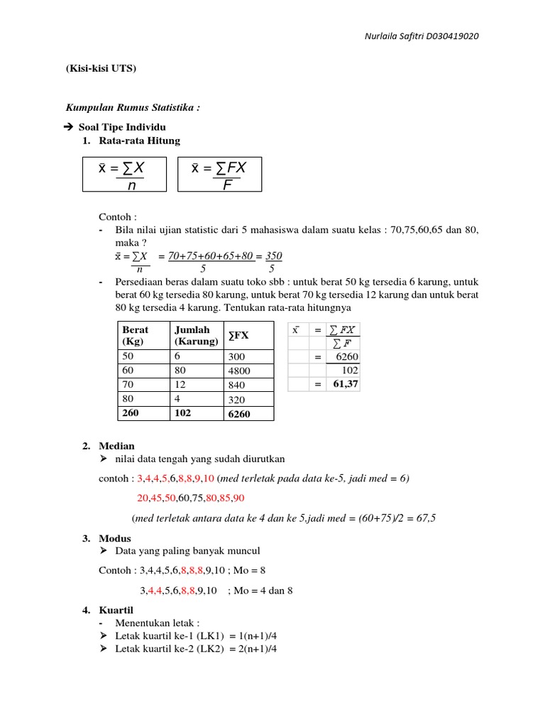 Rumus Statistik Ifit (UTS) - Pembaharuan | PDF