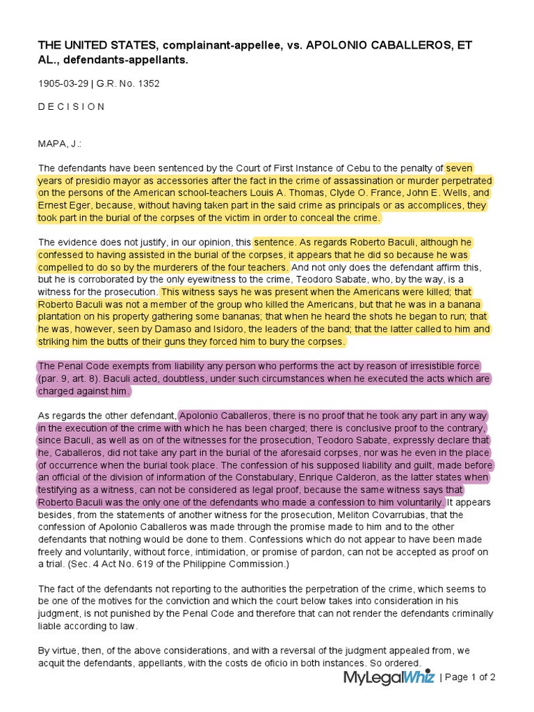 United States vs. Apolonio Caballeros, 4 Phil. 350 | PDF | Witness ...