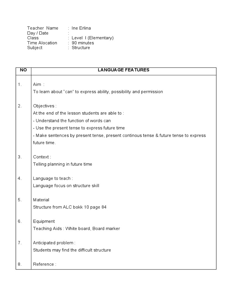 Lesson Plan Grammar 2 | Download Free PDF | Teachers | Grammatical Tense