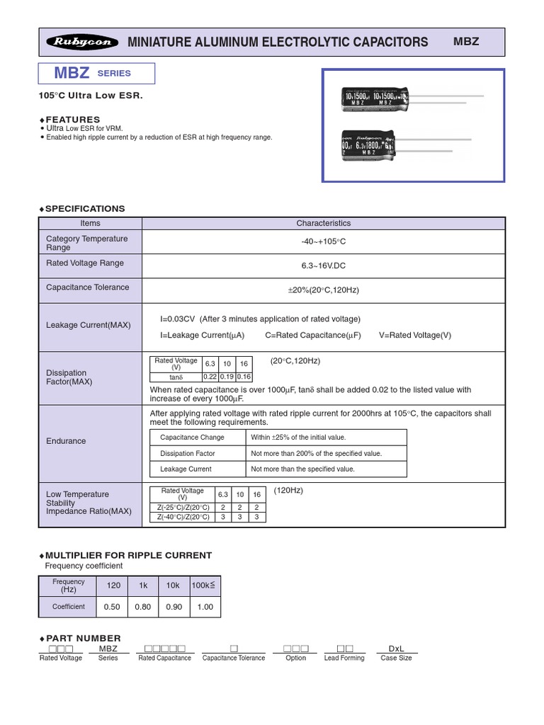 Rubycon MBZ | PDF | Capacitor | Quantity