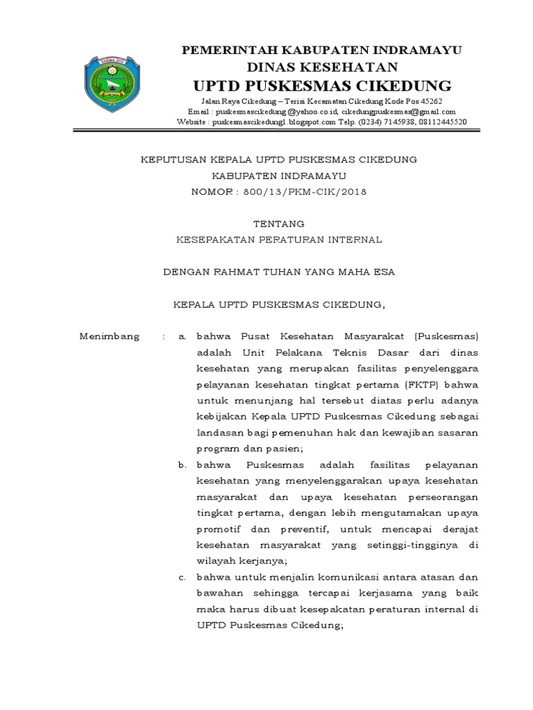 SK. Kesepakatan Peraturan Internal | PDF