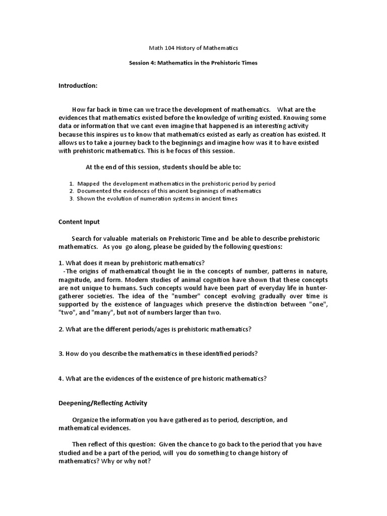 Session 4 - Mathematics in The Prehistoric Times | PDF | Paleolithic ...