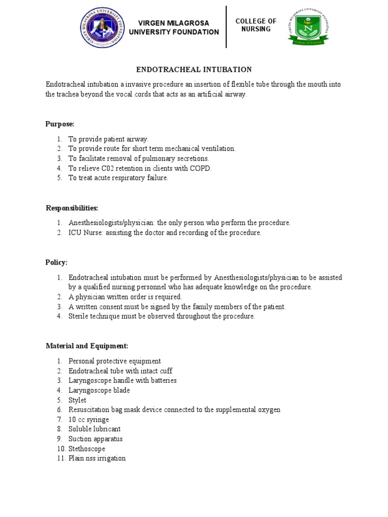 ENDOTRACHEAL INTUBATION | PDF | Medical Specialties | Medicine
