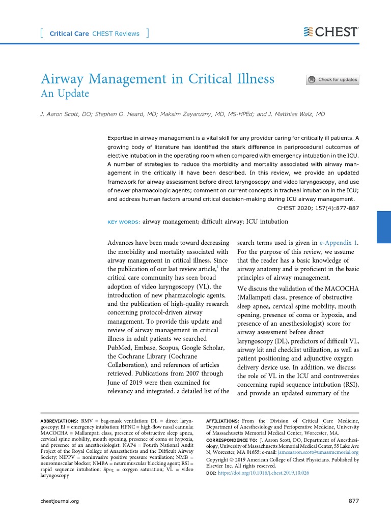 SRI 1 - 2020 Airway Management in Critical Illness An Update | PDF ...