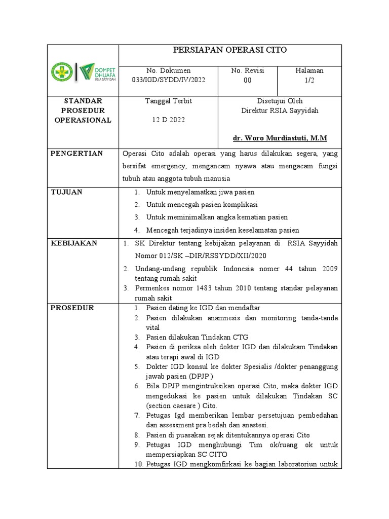 Persiapan Operasi Cito | PDF