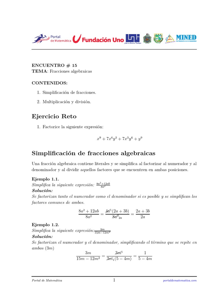 Simplificación de Fracciones Algebraicas | PDF | Multiplicación | Factorización