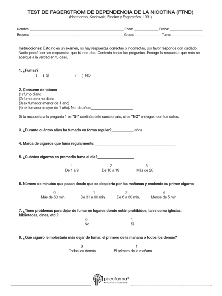 Test de Fagerstrom | PDF | Nicotina | Cigarrillo