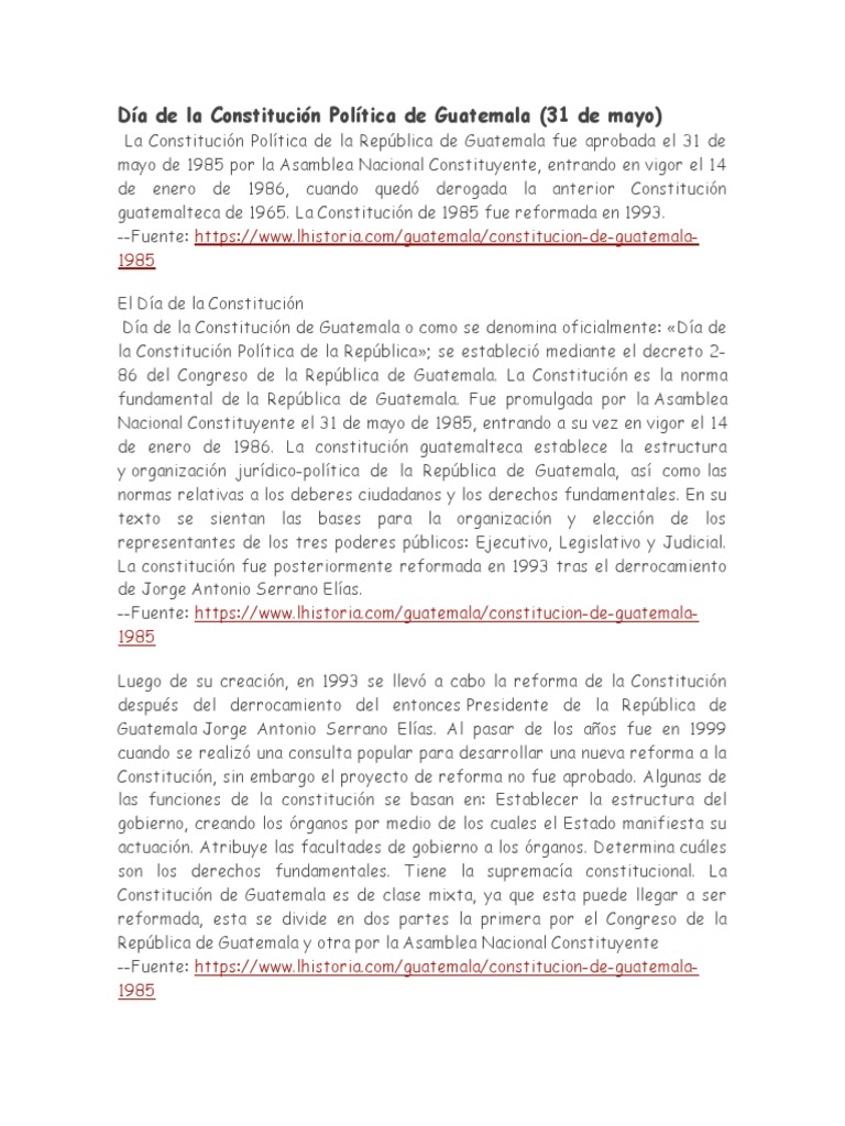 Día De La Constitución De Guatemala Historia Pdf